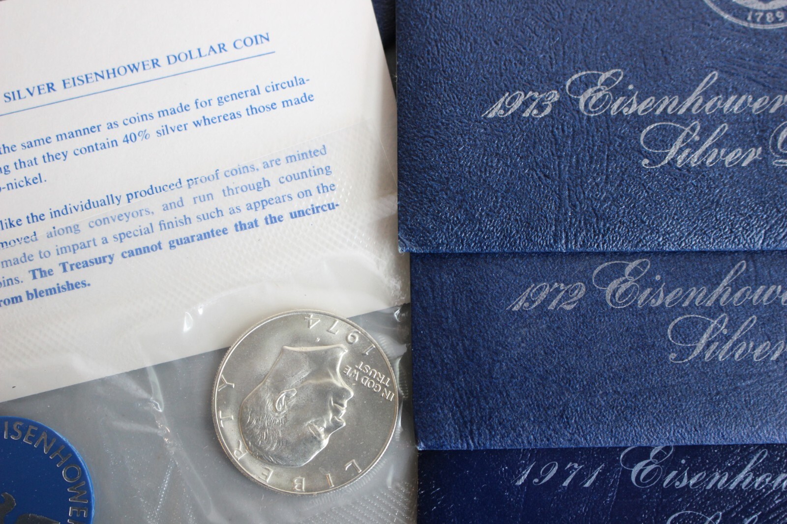 1971-1974 Silver Eisenhower Dollars Four $1 Uncirculated OGP Blue Ike ...