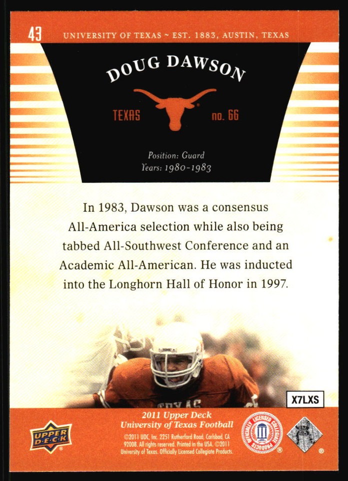 2011 Upper Deck University of Texas Doug Dawson #43 Texas Longhorns | eBay