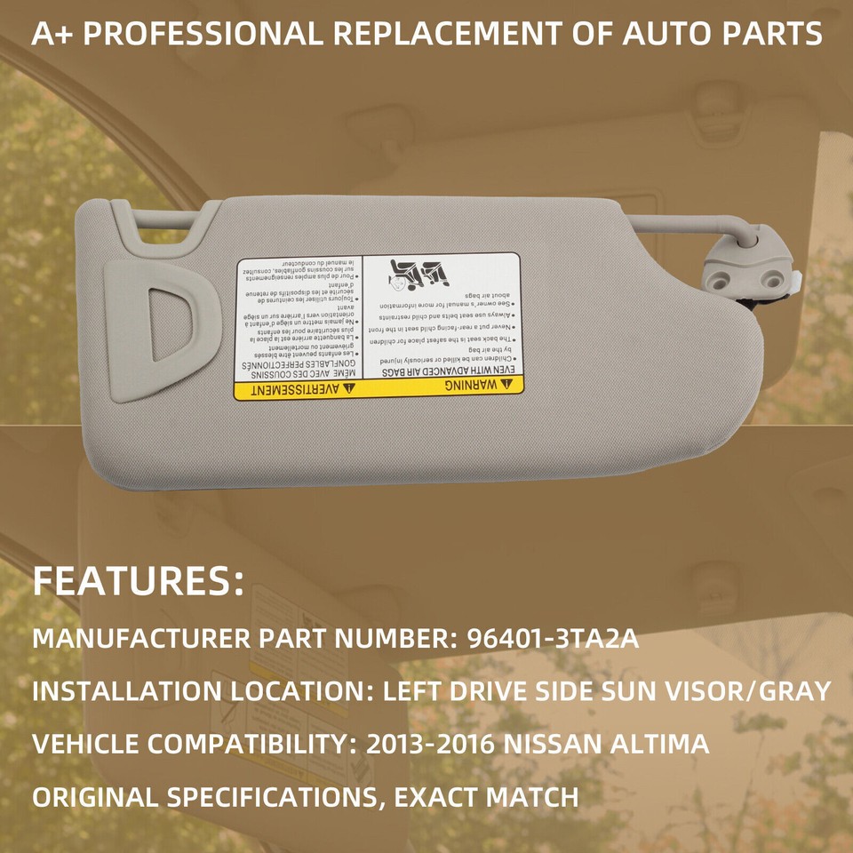 Gray Left Driver Side Sun Visor w/Lights For Nissan Altima 2013-2018 ...