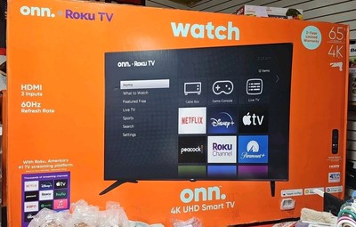NEW ONN 65 inch Class 4K UHD (2160P) LED Roku Smart Television HDR Big ...