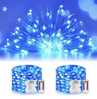 2 Packs Blue Fairy Lights Battery Operated, 33 ft 100 LED Waterproof ...