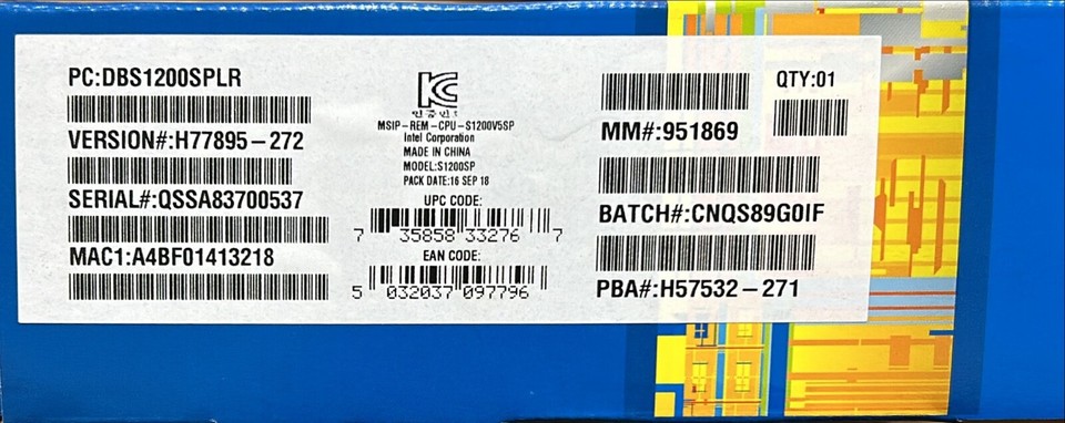 Intel DBS1200SPLR S1200SPLR Server Board S1200SP Family LGA 1151 NEW ...