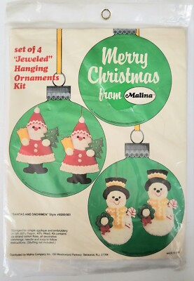 VINTAGE MALINA CHRISTMAS "SANTA AND SNOWMEN" JEWELED FELT ORNAMENT KIT ...
