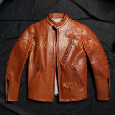 Mens Horsehide Waxed Horse Leather Retro Coat Biker Motorcycle Rider ...