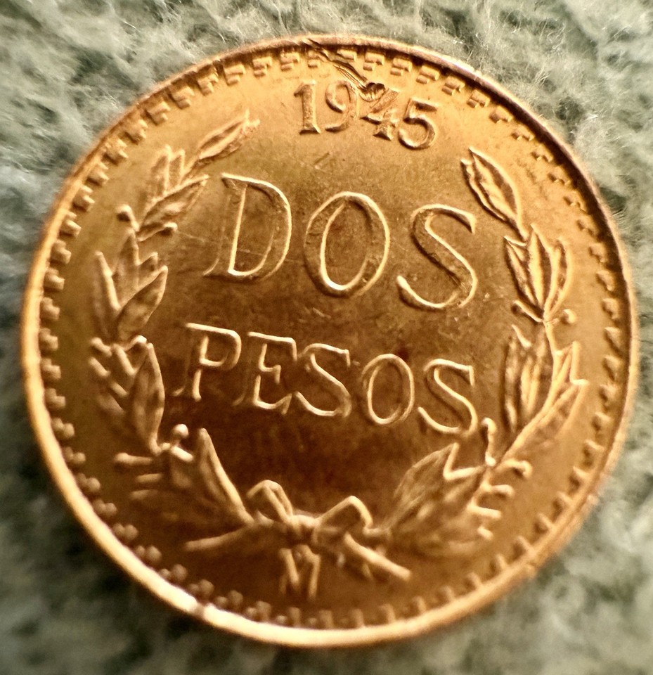 1945 Mexican 2 Pesos Gold Coin 90% Gold Gold Dos Pesos 1.5 grams 90% ...