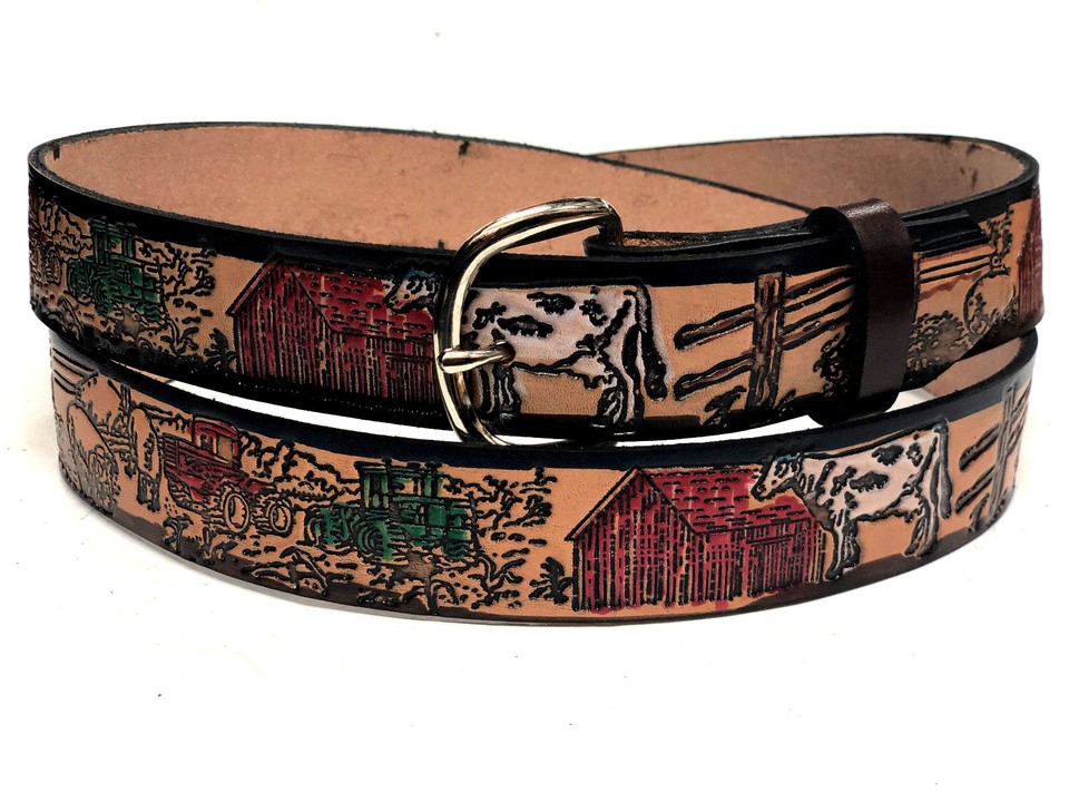 Amerian Pig and Cow Farmer Belt,1 1/2"wide, Genuine Leather,US Seller,H ...