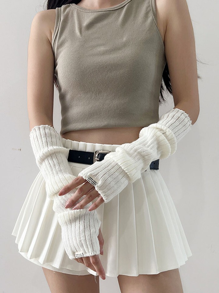 Women Winter Protection Arm Warmer Long Fingerless Stretchy Gloves ...