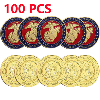 100PCS U.S.A Marine Corps Semper Fidelis Challenge Coin Militaria ...
