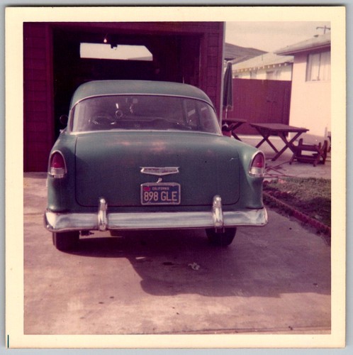 Vtg Color Snapshot Teal 1955 Chevy Car Rear View California License ...