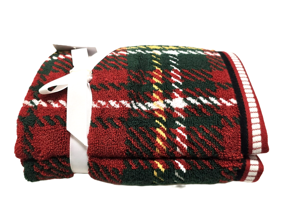 NEW CARO RED,BLACK MULTI COLOR PLAID 100% COTTON BATH,OR 2 HAND TOWEL ...