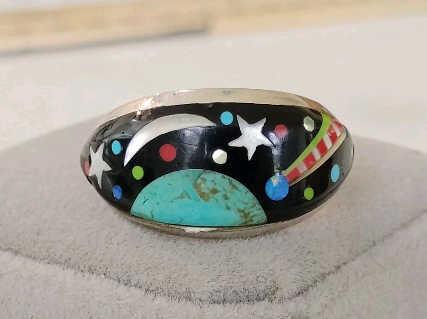 Sterling Silver men's Inlay Ring Cosmic Star Moon Pla… - Gem