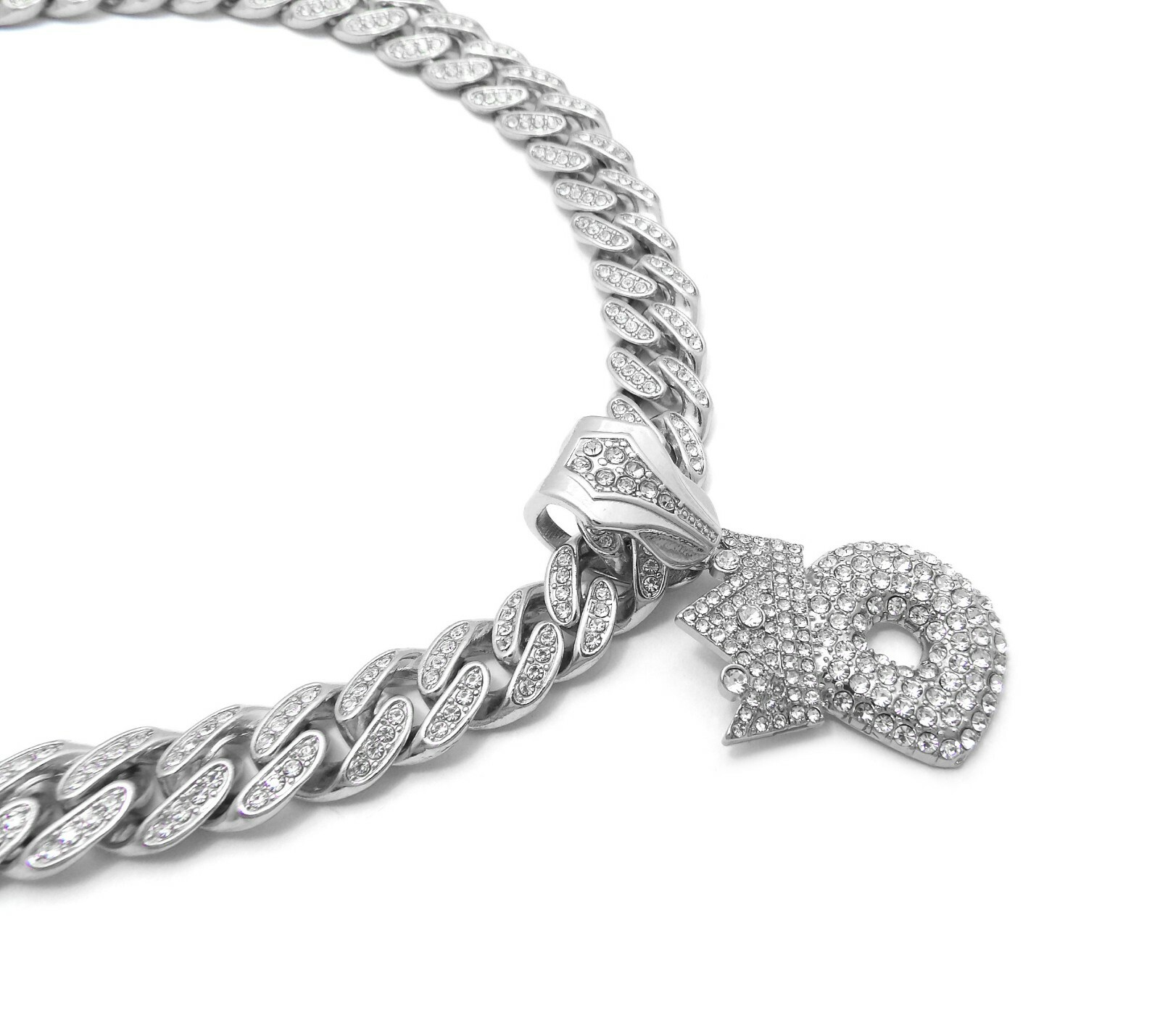 Silver PT Bubble Alphabet D Pendant 16" ~ 24" Iced Cuban Box Lock Chain ...