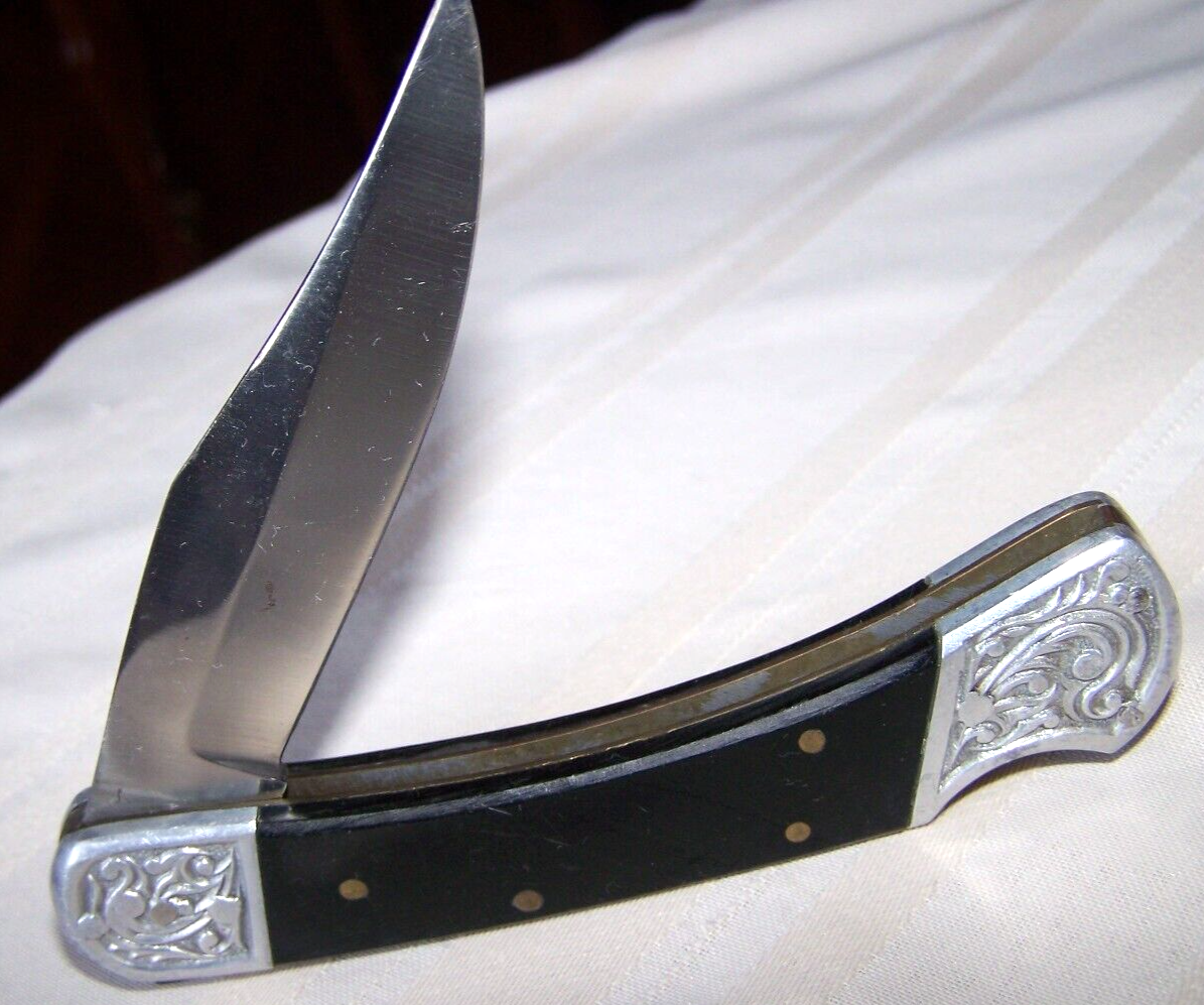 Vintage 1980s Paki 5.1/2" Scroll Folding Hunter Lock Back Knife Clean ...