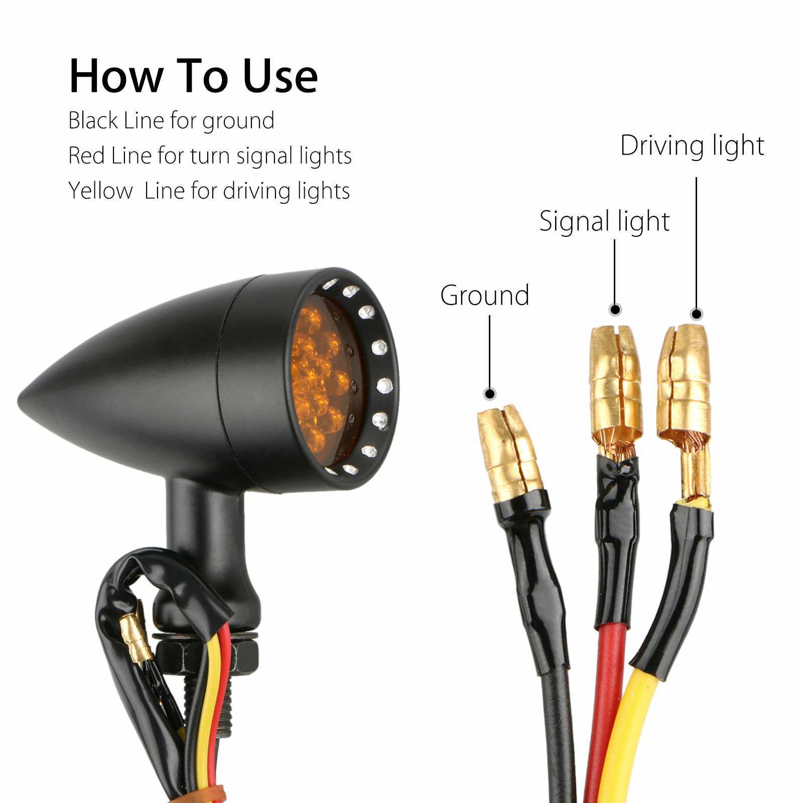 Amber Black Motorcycle LED Turn Signal Lights Blinker Brake Running ...
