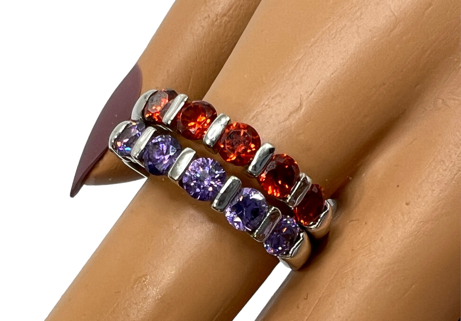 Stacking Gemstone Band Rings Sparkling Bar Setting Re… - Gem