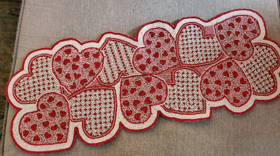 Cupcakes & Cashmere Beaded Hearts Table Runner Centerpiece 16 x 36 New ...