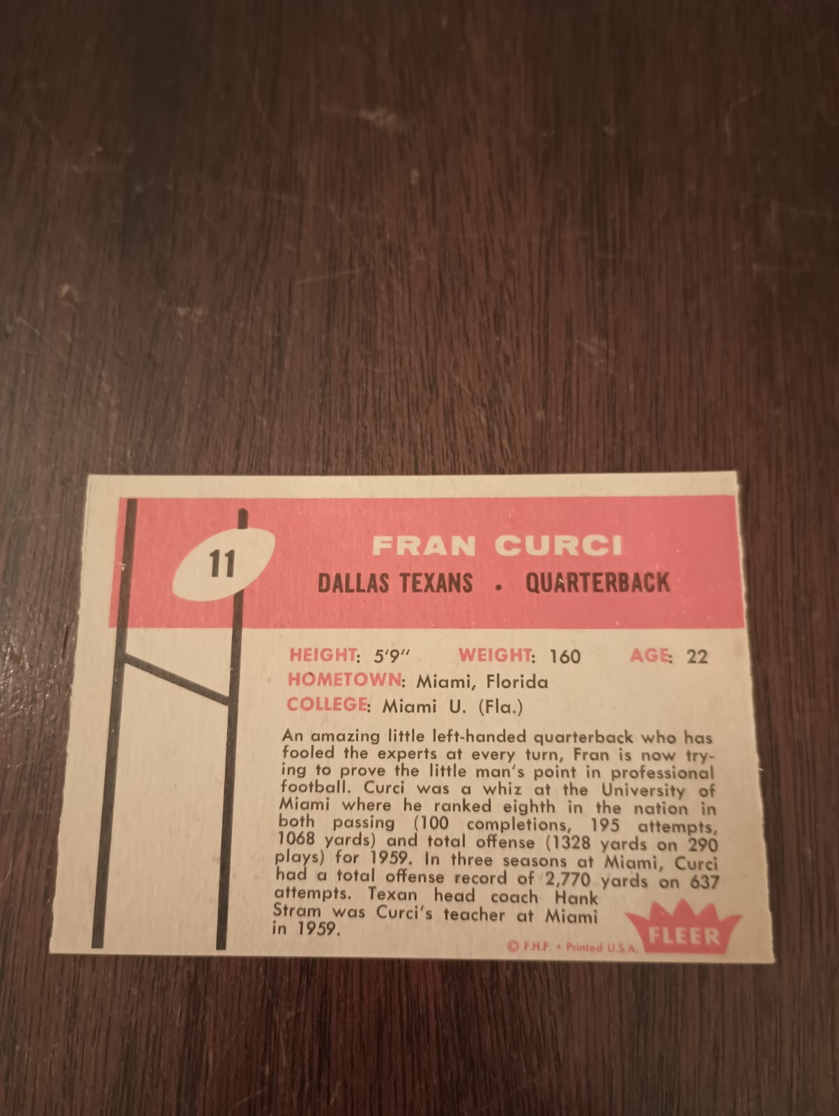 1960 Fleer #11 Fran Curci (EX+) | eBay