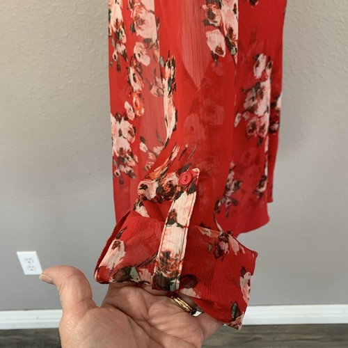 KUT From The Kloth Jenalee Surplice Wrap Blouse Size M Red Pink Floral ...