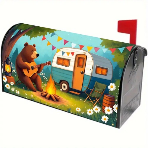 Whimsical Camping Bear Mailbox Cover - Fits Standard Size Mailbox ...