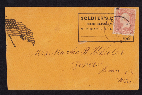 US Civil War Era Cover Patriotic Flag, Soldier's Letter 14th Regiment ...