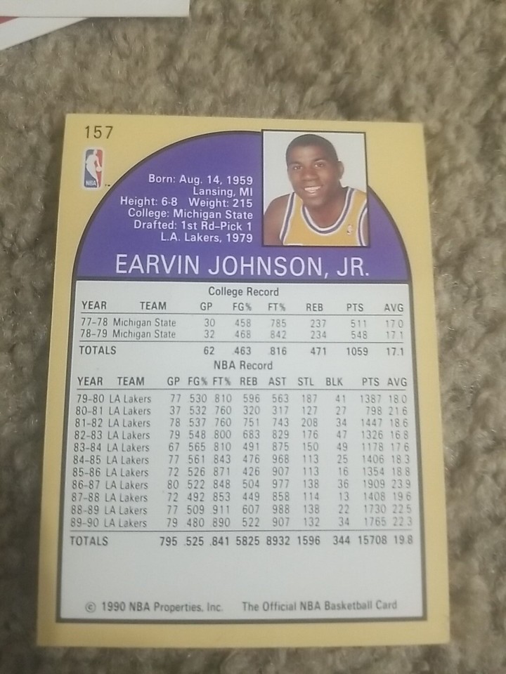 MAGIC JOHNSON 1990 NBA PROPERTIES CARD #157 LAKERS (MOST VALUABLE ...