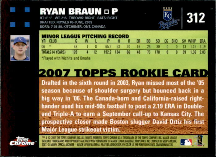 Ryan Braun 2007 Topps Chrome Rookie Card #312 | eBay