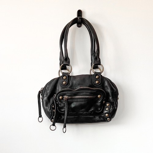Rare Vintage Linea Pelle Collection Black Leather Biker Studded handbag ...