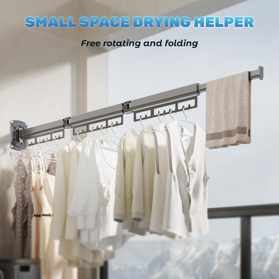 Clothes Drying Rack,Expandable Wall Mounted Drying Rack(Tri-Fold ...