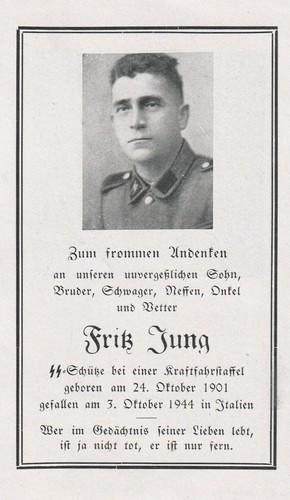 German WW2 Soldier Death Card *ORIGINAL * SS Mobile Infantry - Oct 1944 ...