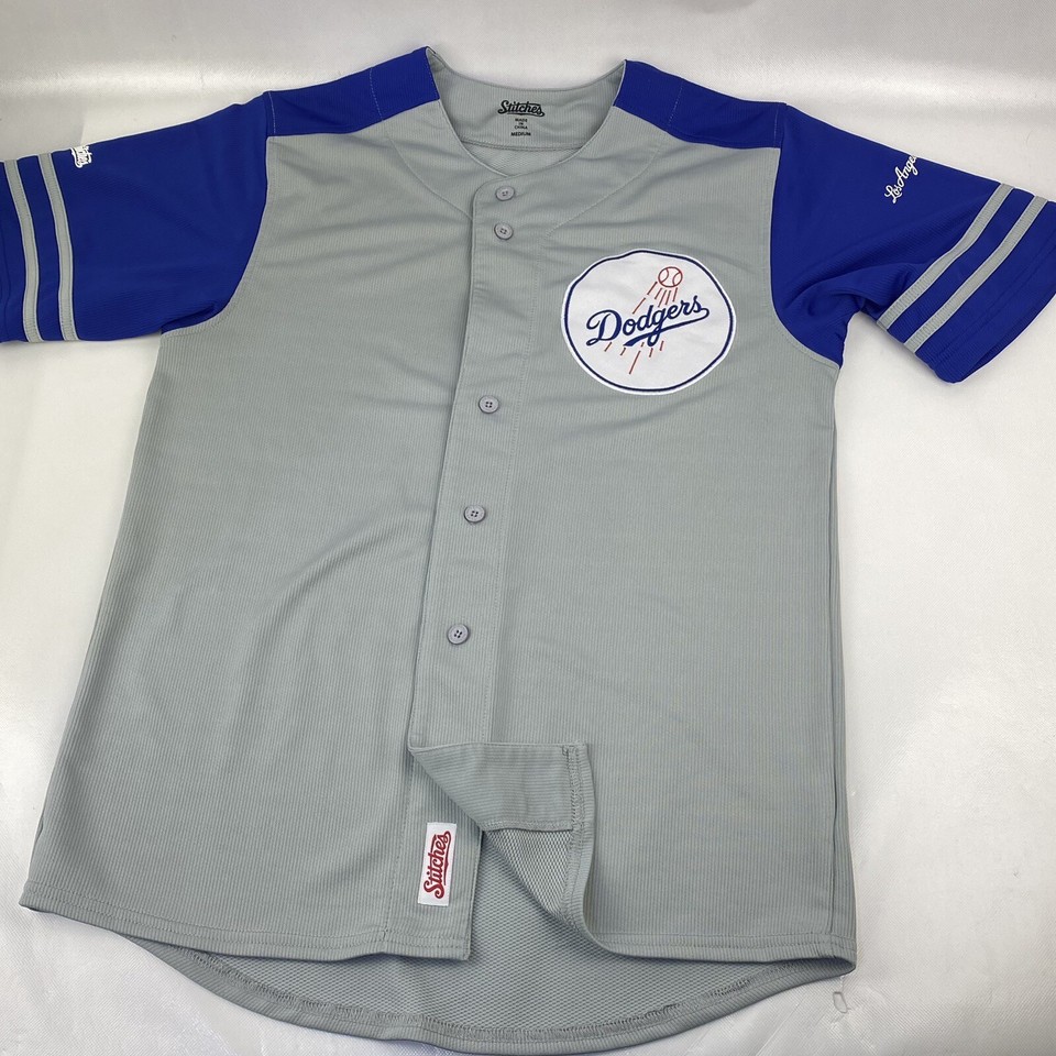 STITCHES LA DODGERS Baseball SHIRT JERSEY Medium BLUE Gray LOS ANGELES ...