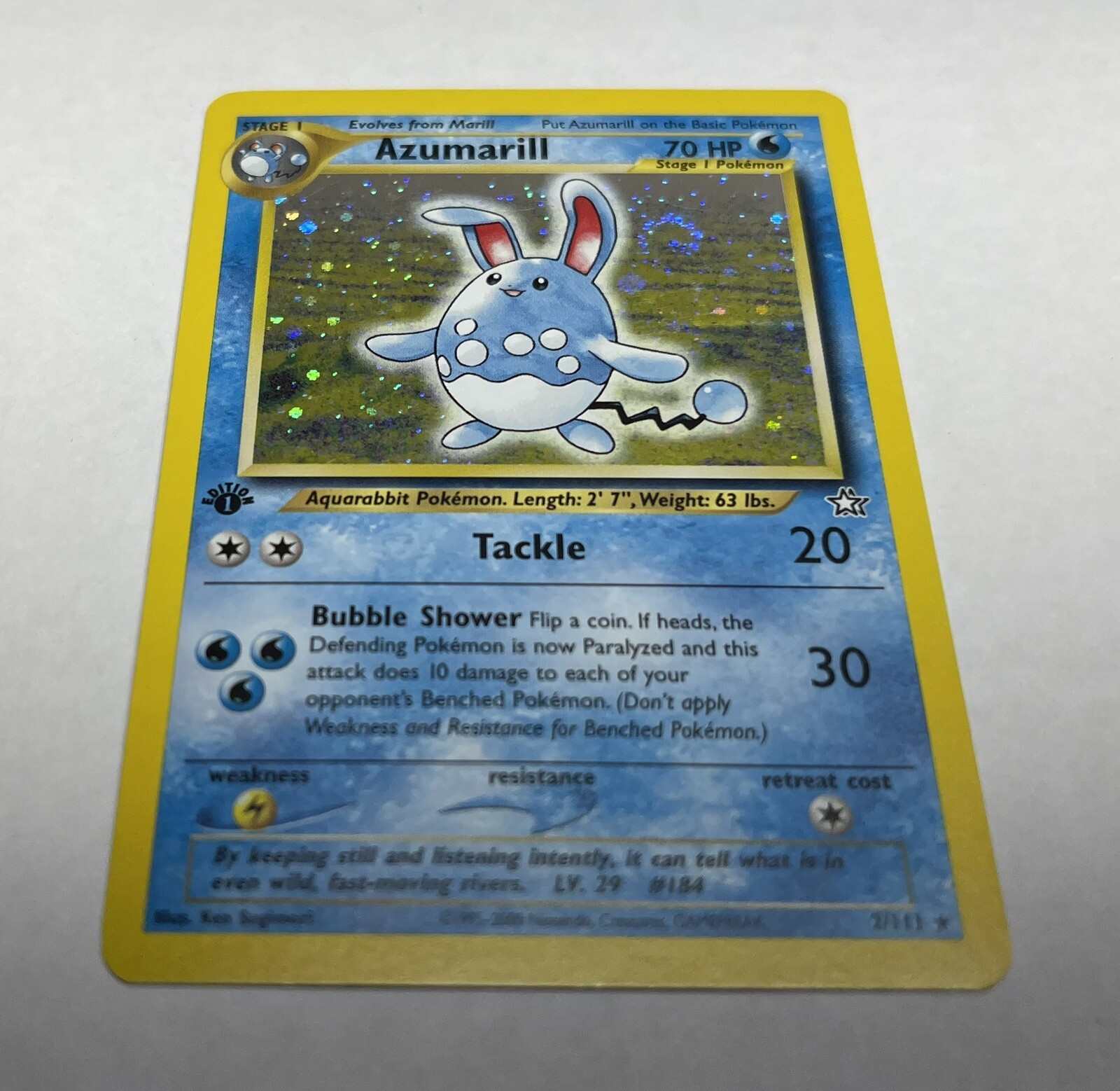 LP/NM (1st edition) Pokemon AZUMARILL Card NEO GENESIS Set 2/111 Holo ...