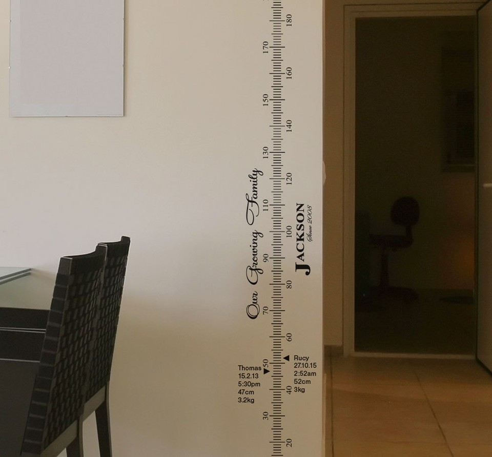 Ruler wall Vinyl decal sticker growth height chart Center Aligned Ticks ...