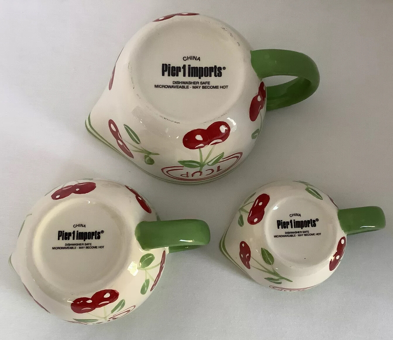 Pier 1 Imports Ceramic Cherry Measuring Cups-3 Piece Set Green, Red ...