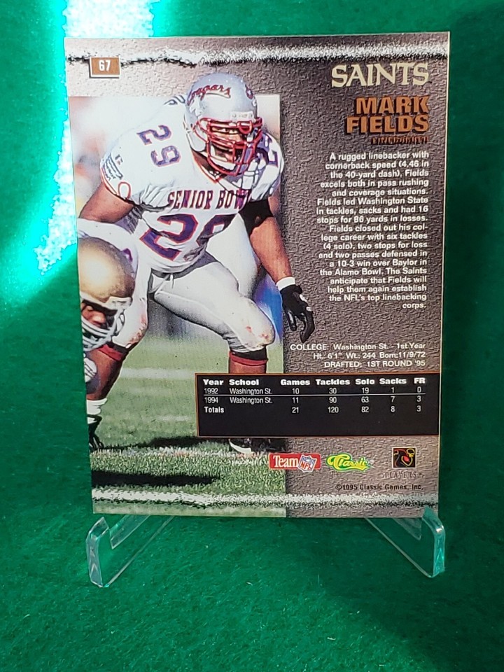 1995 Pro Line Silver New Orleans Saints #67 Mark Fields RC Rookie ...