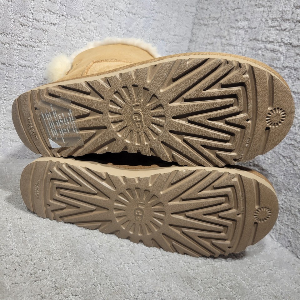 UGG Mini Emmie Bow Womens Size 10 Chestnut Suede Shearling Pull on Boots 1109854 | eBay