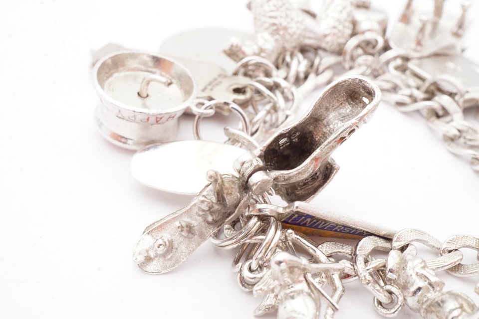 Vintage Sterling Silver 925 Loaded Charm Bracelet Enamel Christmas 7.25 ...