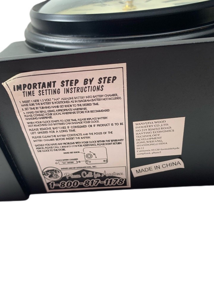 Sterling & Noble Company Mantle Clock Black Decorative Wood Frame Roman ...