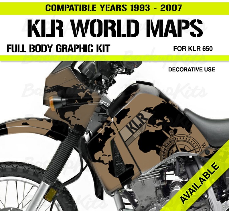 Kawasaki KLR 650 DECALS GRAPHIC KIT ADVENTURE MAPS SAND 1993 - 2007 | eBay