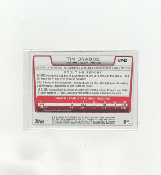 2012 Bowman Prospects Purple Tim Crabbe #BP42 | eBay