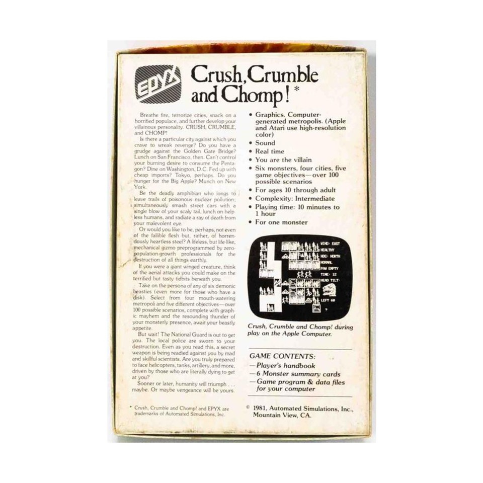 Epyx Computer Wargame Crush, Crumble and Chomp! - The Monster Movie Ga ...