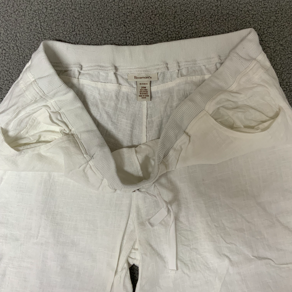 Roaman's Elastic Waist cream Color Pants Slacks Women's Size 24W linen ...