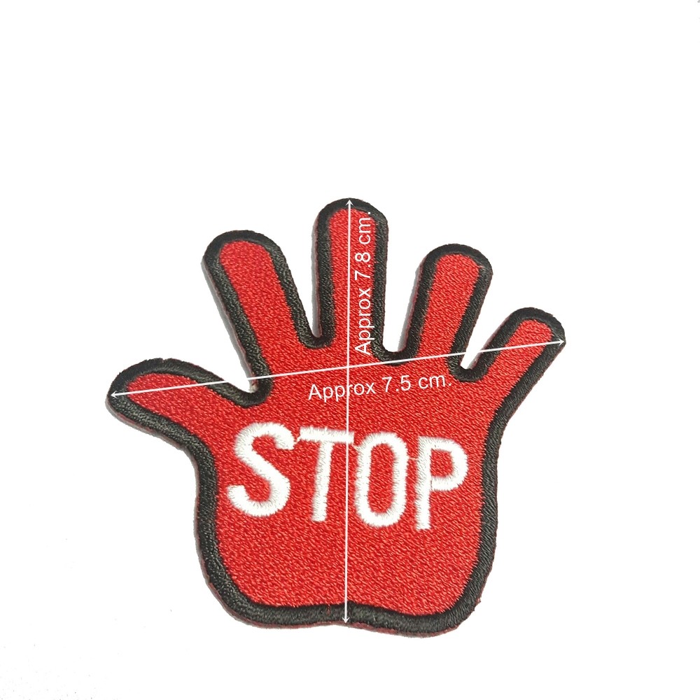 Red Hand Stop Symbol Iron On Embroidered Applique Patch w/ Red & White ...