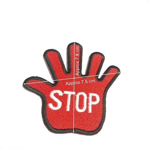 Red Hand Stop Symbol Iron On Embroidered Applique Patch w/ Red & White ...