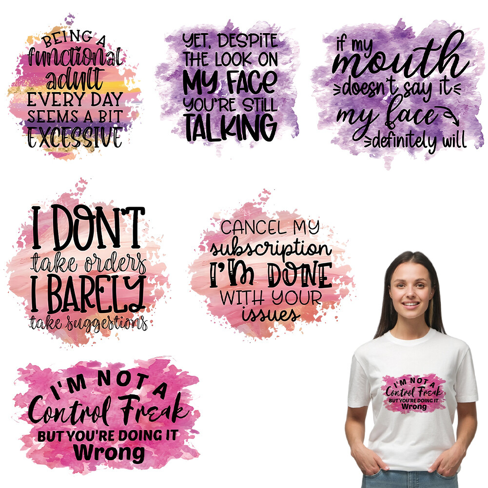 6 Sheet Cute Decal Patch Sentence Heat Transfer Vinyl Patch Stickers ...