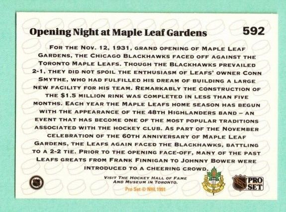 (1) OPENING NIGHT AT MAPLE LEAF GARDENS 1991-92 PRO SET # 592 NM-MT ...