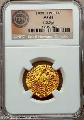 PERU 4 ESCUDOS 1700 FINEST OF 3 KNOWN EP NEWMAN GOLD DOUBLOON COIN ...