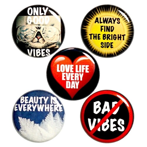 Good Vibes Only Pins Buttons Positive Quote Pins 5 Pack Set Cute Cool 1 ...