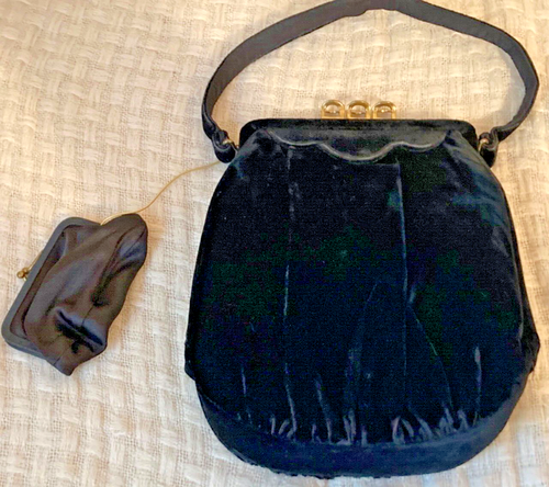 Vintage 50s 60s Black Velvet Clutch💥 Evening Bag Mini Handbag Kiss Lock ...
