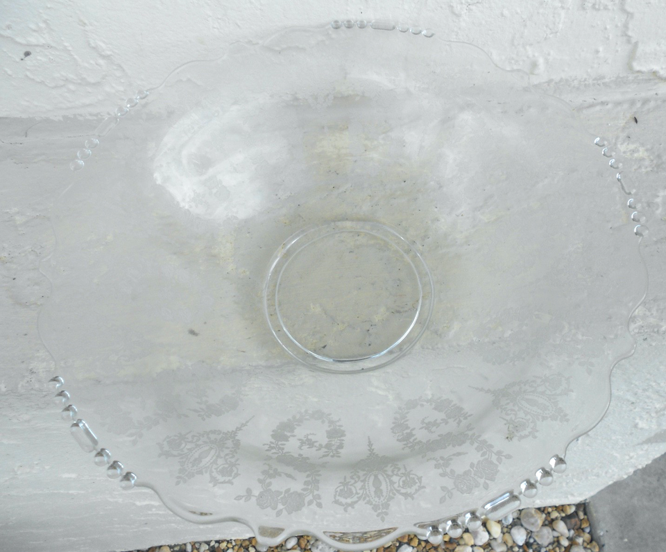 Big Fancy Vintage FASTORIA ? Glass Decorated Centerpiece Bowl 12 3/4 ...