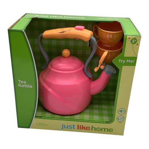 Just Like Home Tea Kettle Toy Set W/ Cups Kids Ages 3+ Pink/Orange Fun ...